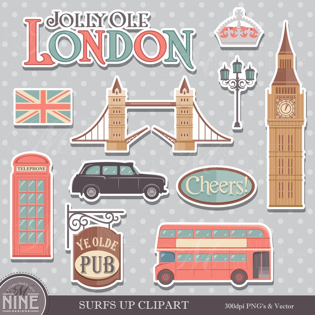Vintage LONDON Clip Art / London Sticker Clipart Downloads / London ...