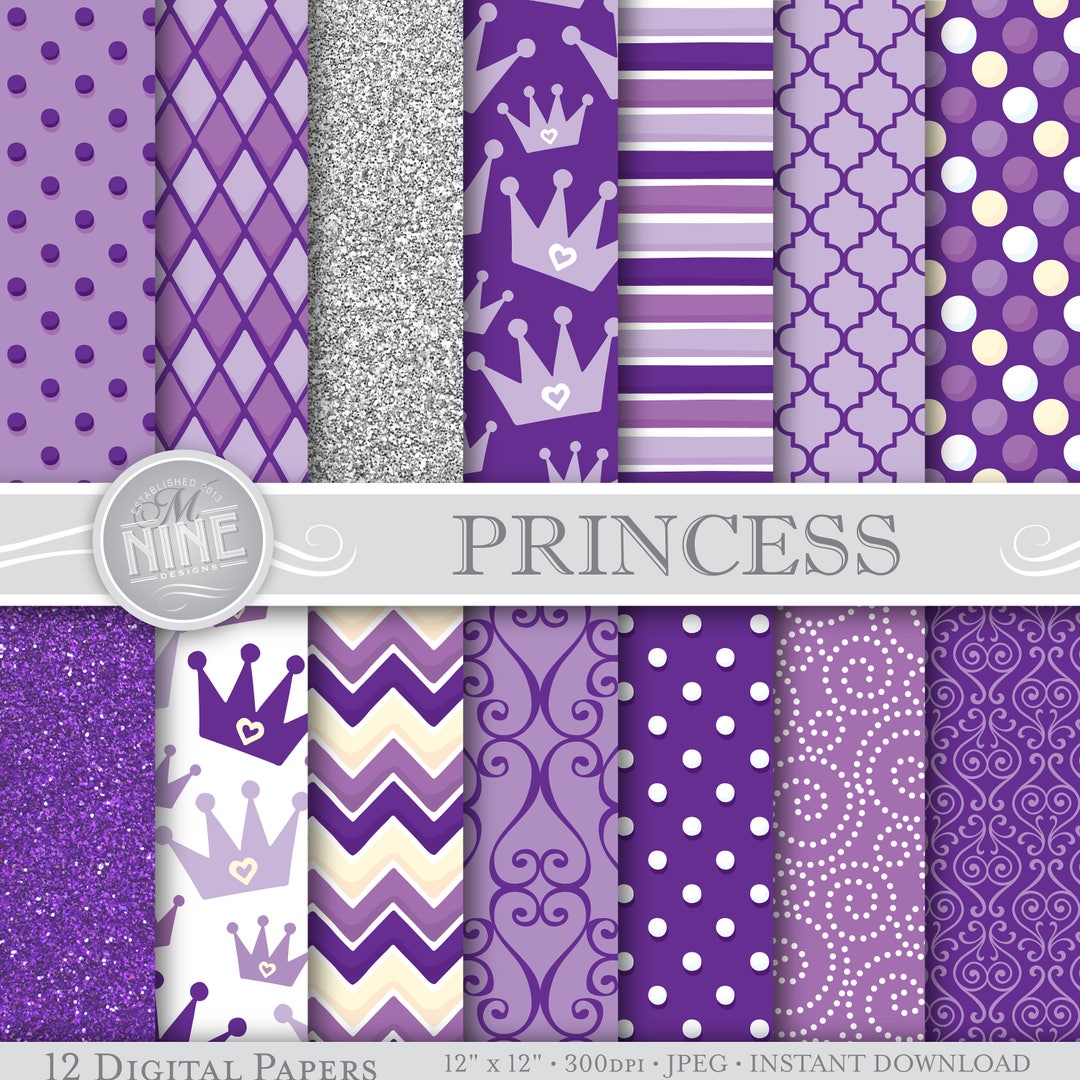 PRINCESS Digital Paper Purple Princess Party Printables Digital ...