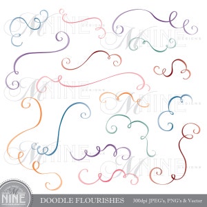 Colorful DOODLE FLOURISHES Clipart Digital Clip Art Design Elements ...