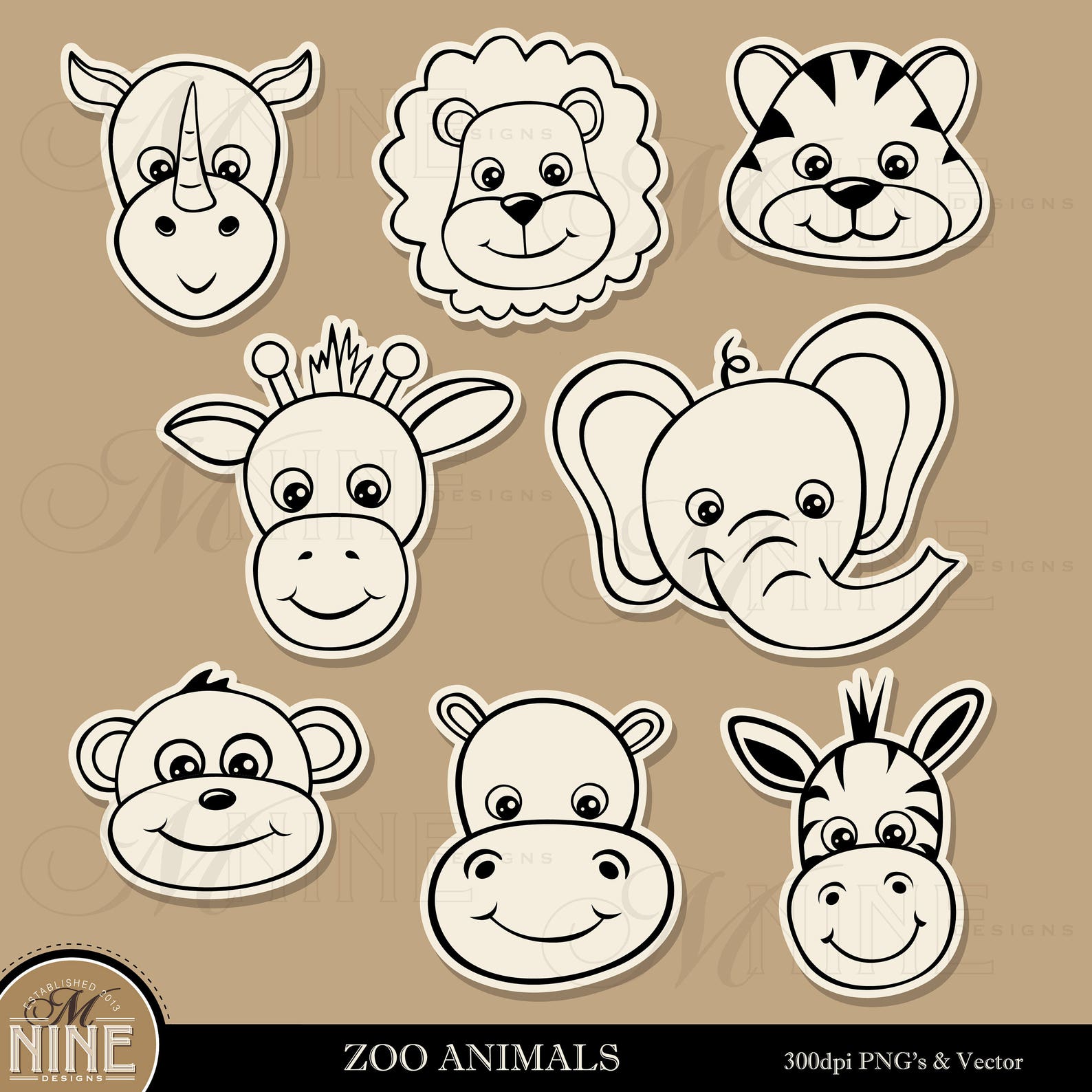 Zoo Animals Clip Art ZOO ANIMALS Clipart Downloads Vector | Etsy