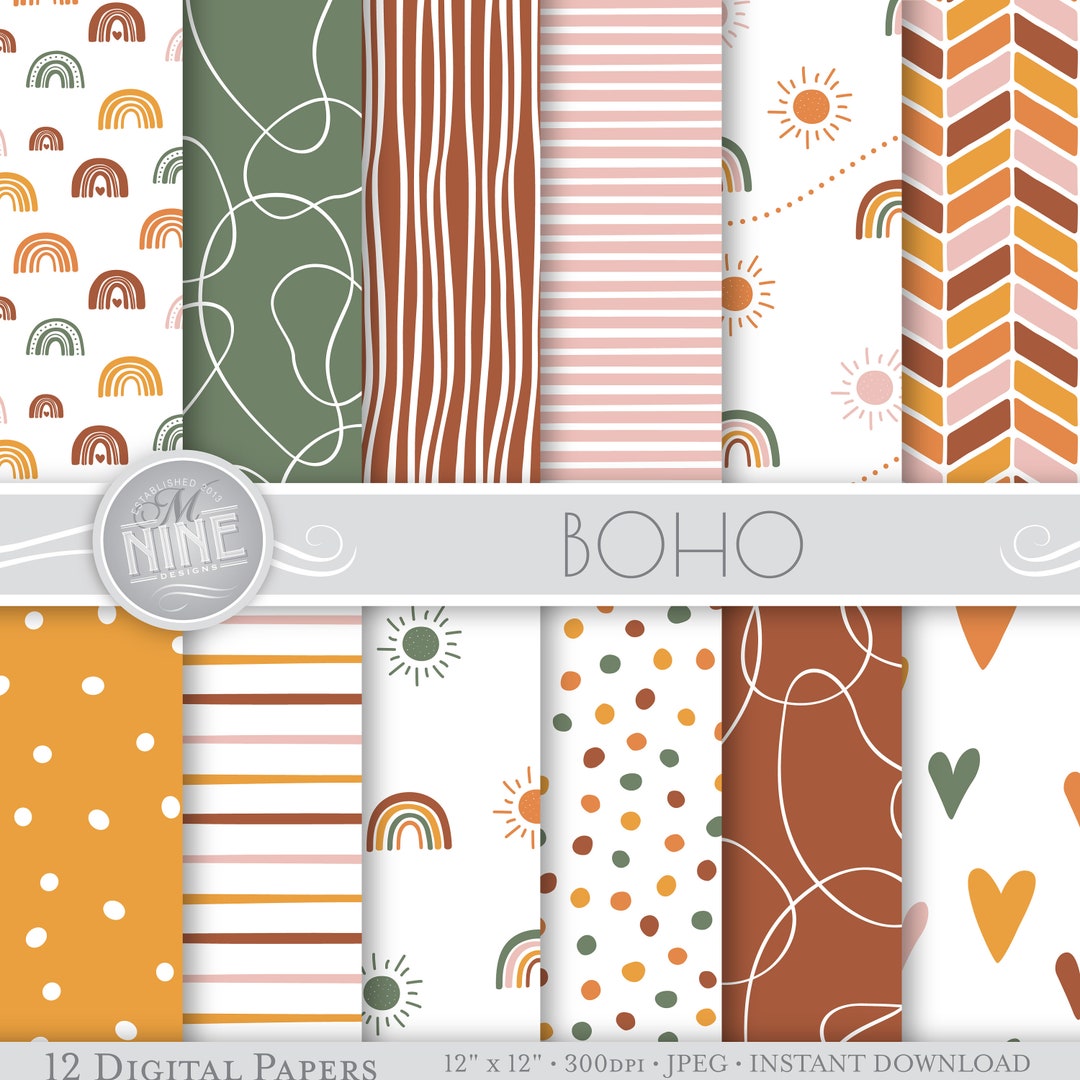 Boho Rainbows Digital Paper Boho Rainbows Seamless Digital Paper ...