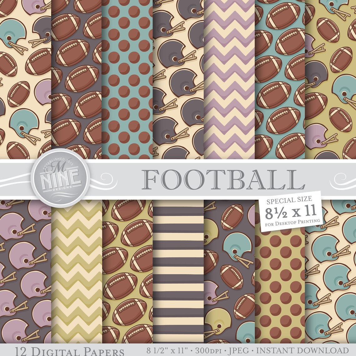 Retro FOOTBALL Digital Paper Sports Printables Digital | Etsy