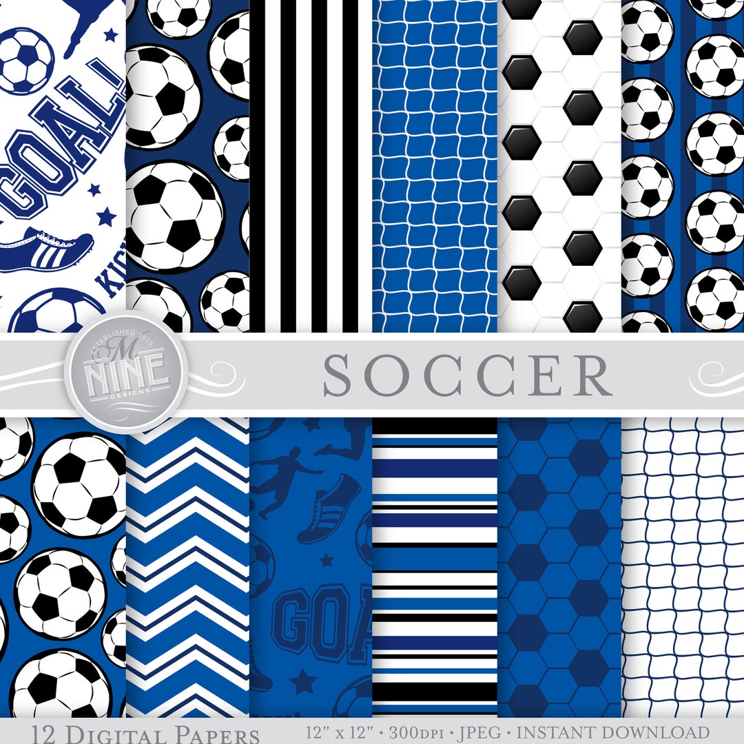 SOCCER Digital Paper / Blue Soccer Printables / Soccer Patterns, Sports ...