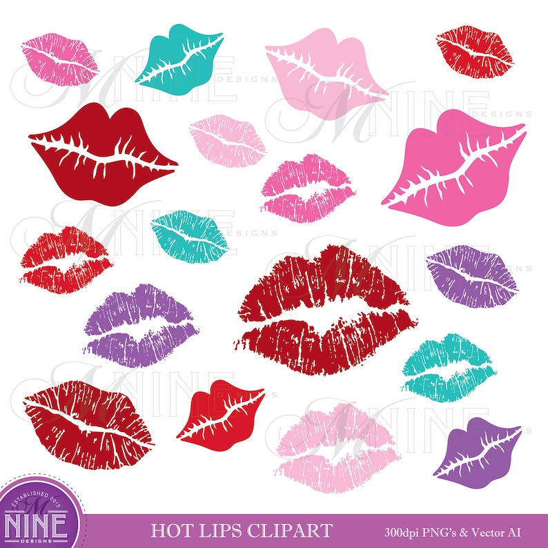 HOT LIPS Clip Art Valentines Clipart Downloads Vector Lip | Etsy