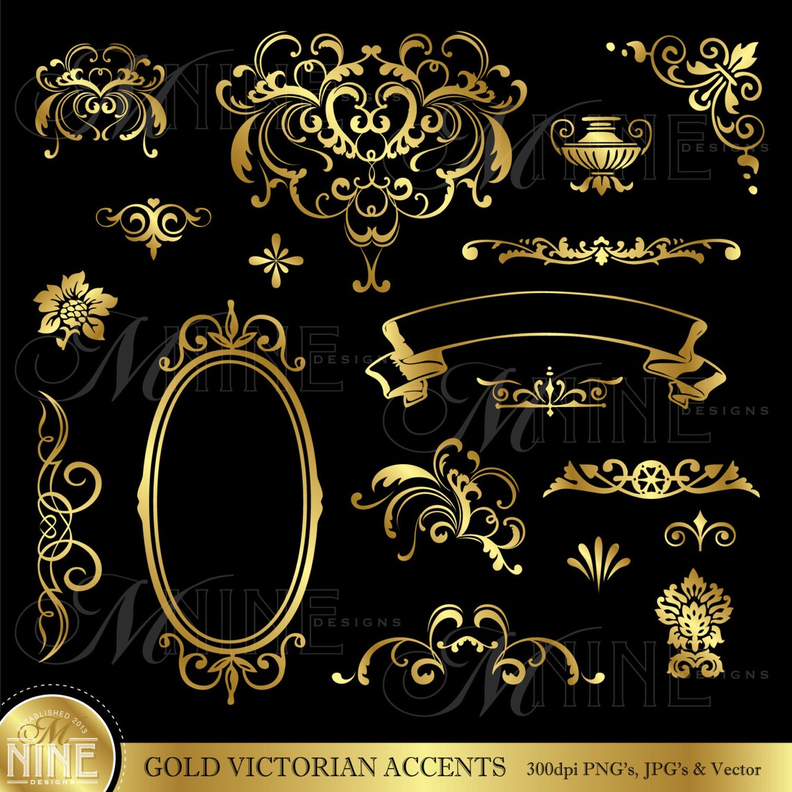 GOLD VICTORIAN Design Elements Digital Clipart Instant | Etsy