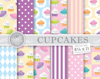 Vintage Bakery Digital Paper Pack Instant Download Cupcakes