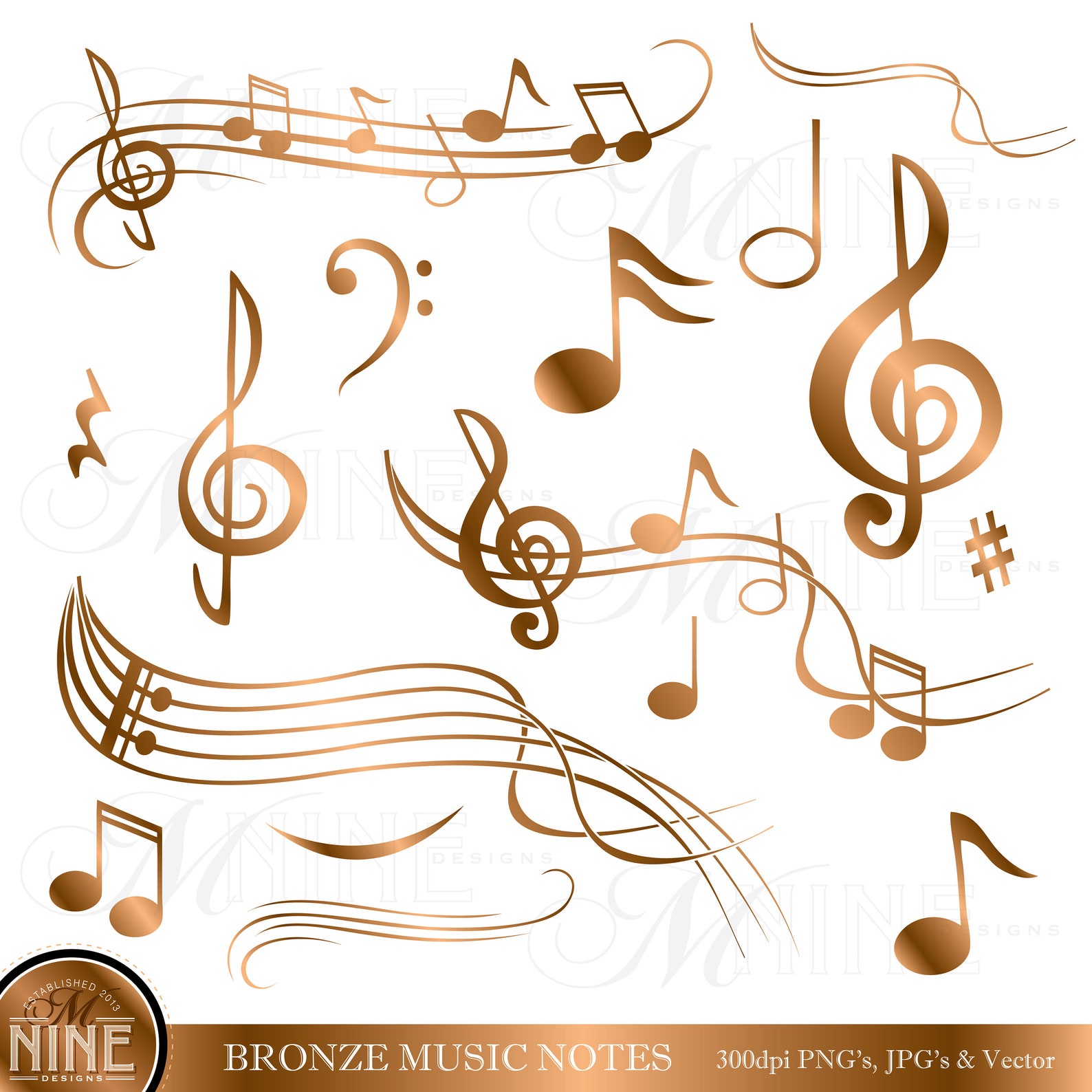 Bronze MUSIC NOTES Clip Art Bronze Music Theme Clipart - Etsy