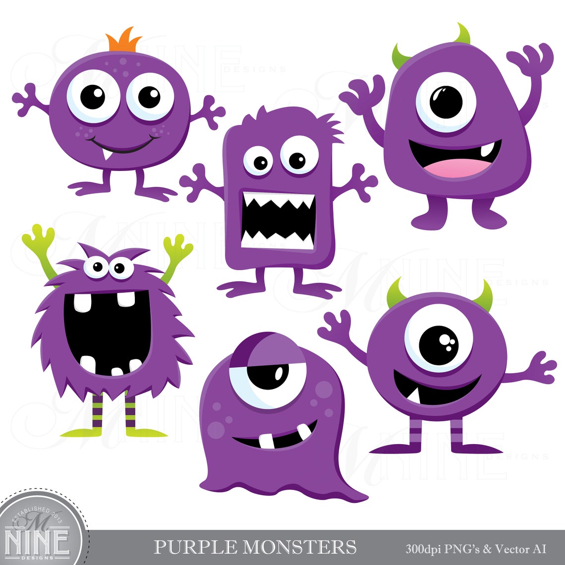 PURPLE MONSTERS Clip Art Purple Monster Clipart Downloads - Etsy