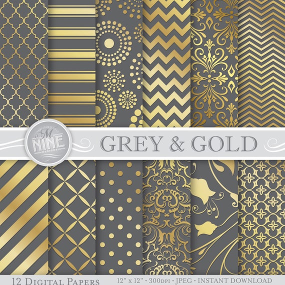 GREY and GOLD Digital Paper / Gold Scrapbook Printables - Etsy