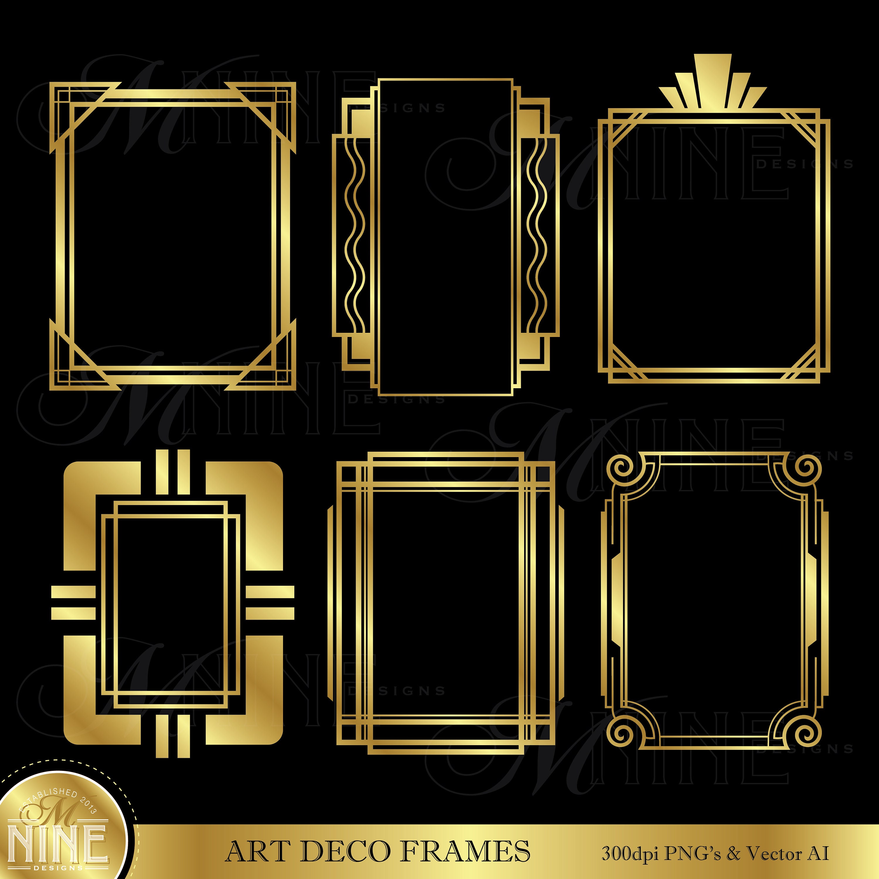 Gold Art Deco Rahmen Clipart Gold Roaring 20er Jahre Clipart Etsy