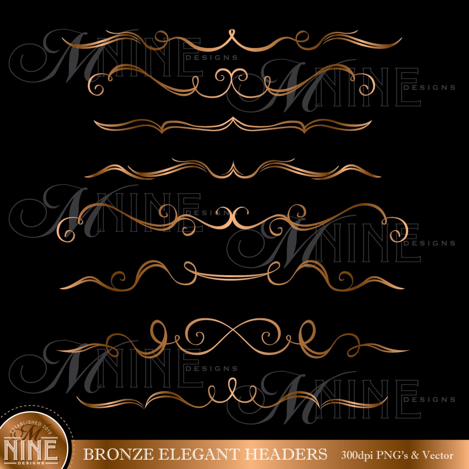 BRONZE ELEGANT HEADERS Clip Art Vintage Header Clipart Borders | Etsy