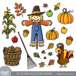 AUTUMN Clip Art Fall Clipart Downloads Vector Scarecrow Clipart Turkey ...