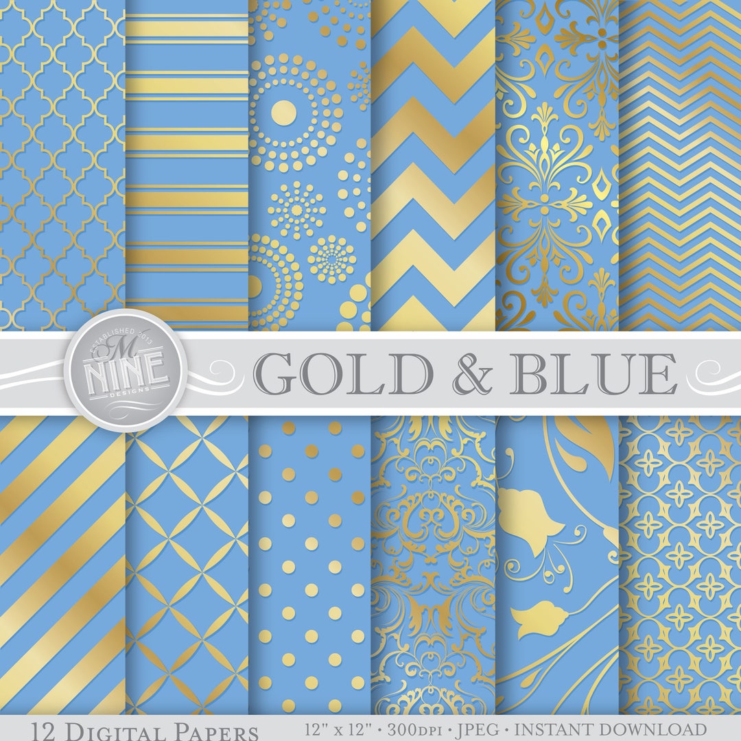 GOLD and BLUE Digital Paper Patterns Gold Patterns Prints, Instant ...