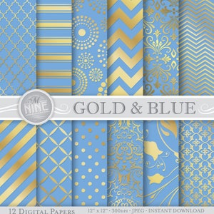 GOLD and BLUE Digital Paper Patterns Gold Patterns Prints, Instant ...