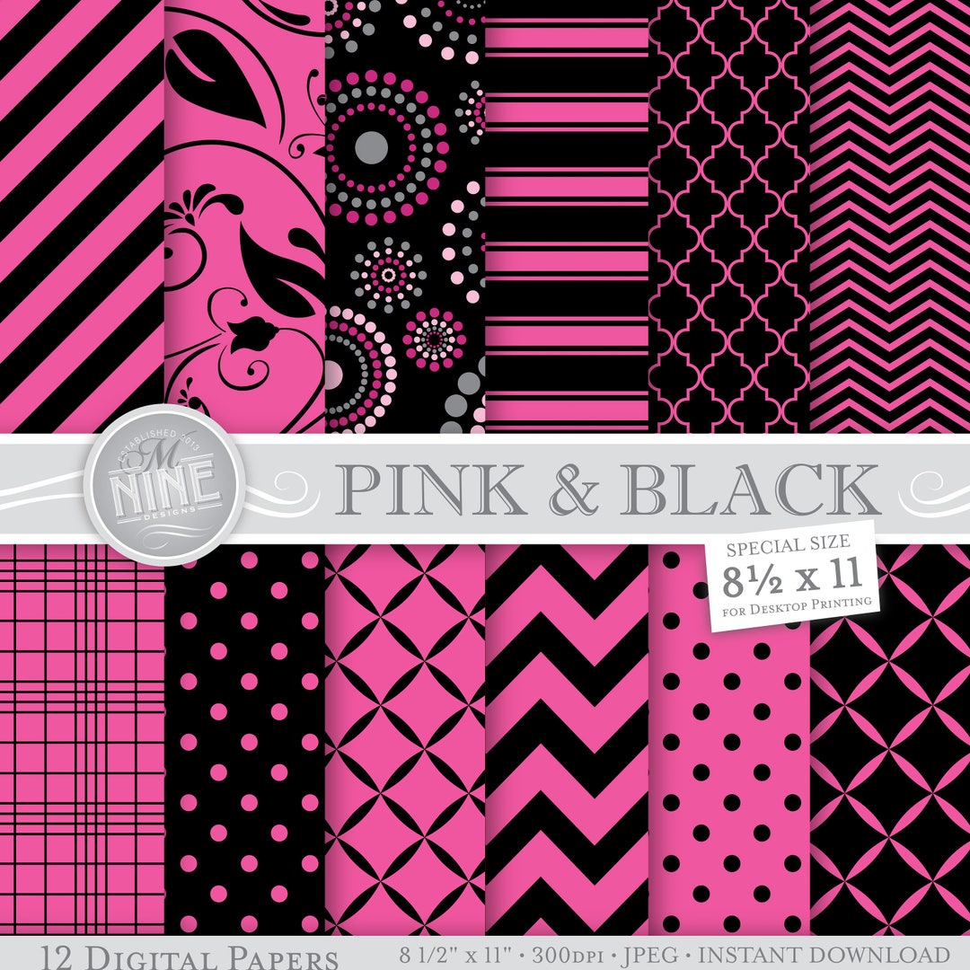 Pink and Black Digital Paper, Pink Party Decorations, Girl Party Cricut ...
