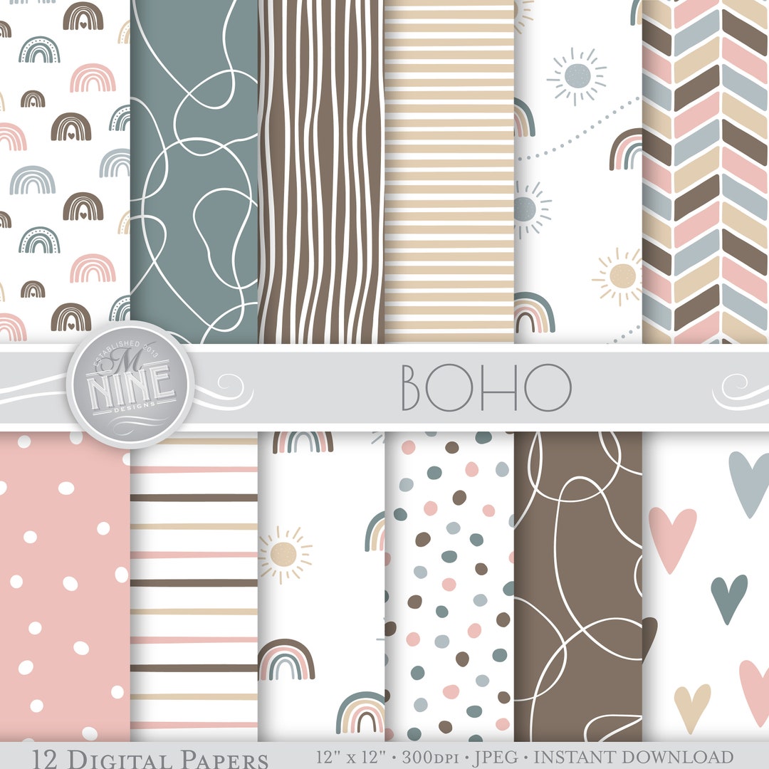 Boho Seamless Digital Paper Boho Rainbows Commercial Use Digital Paper ...