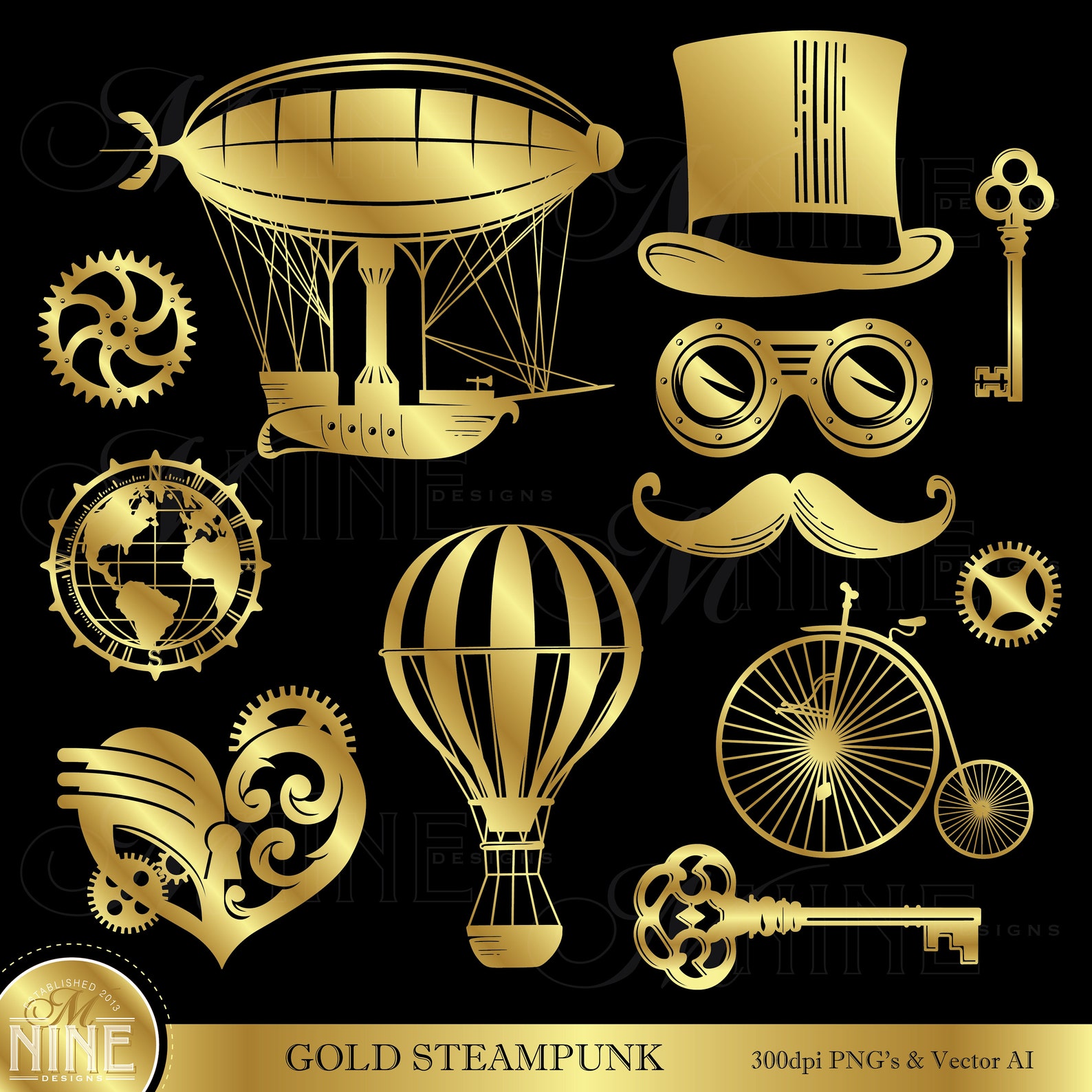 GOLD STEAMPUNK Clipart Gold Steampunk Style Clip Art - Etsy