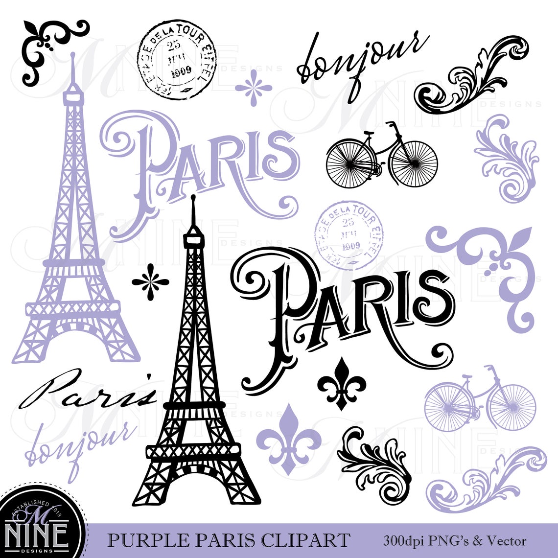 PURPLE PARIS Clip Art / Paris Theme Clipart Download / - Etsy