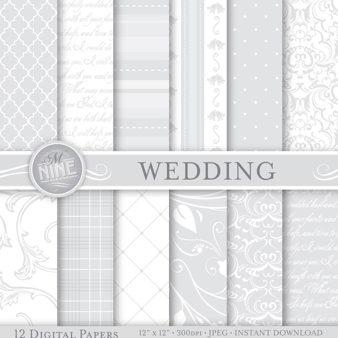 Wedding Digital Paper: WHITE WEDDING Printable Pattern Prints, Wedding ...