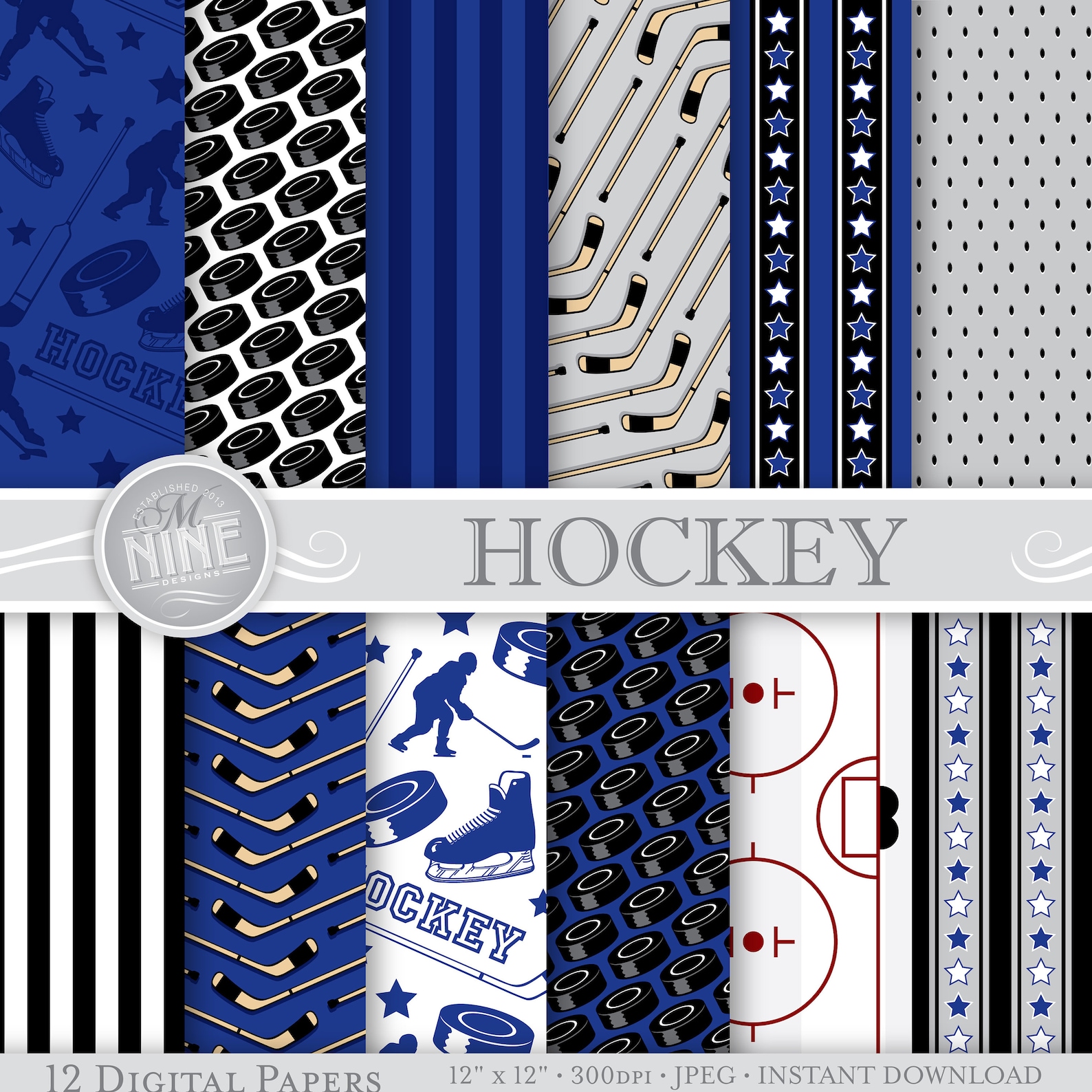 HOCKEY Digital Paper / Hockey Party Printables / Blue Hockey | Etsy