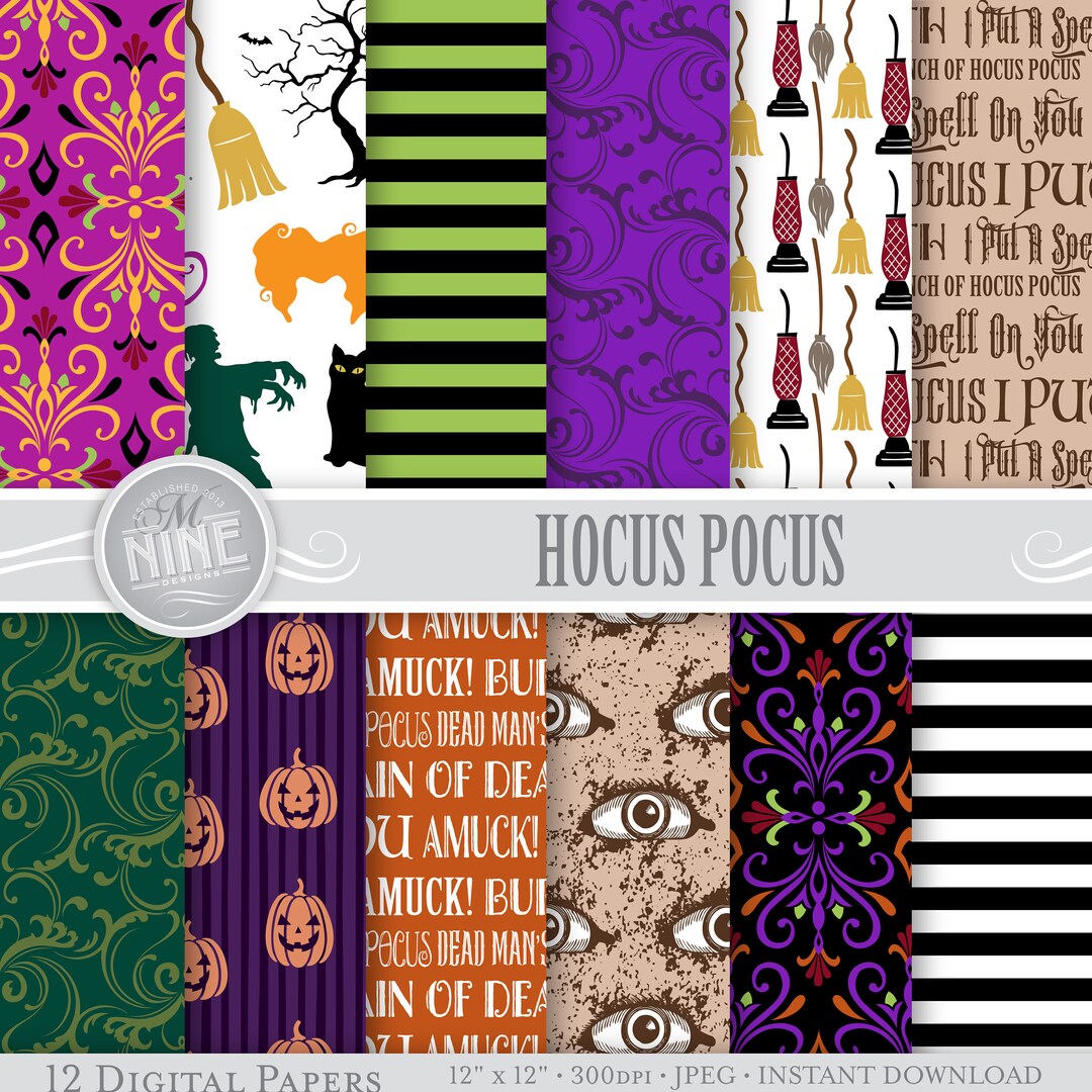 Hocus Pocus Digital Paper Bundle, Seamless Hocus Pocus Pattern Download ...