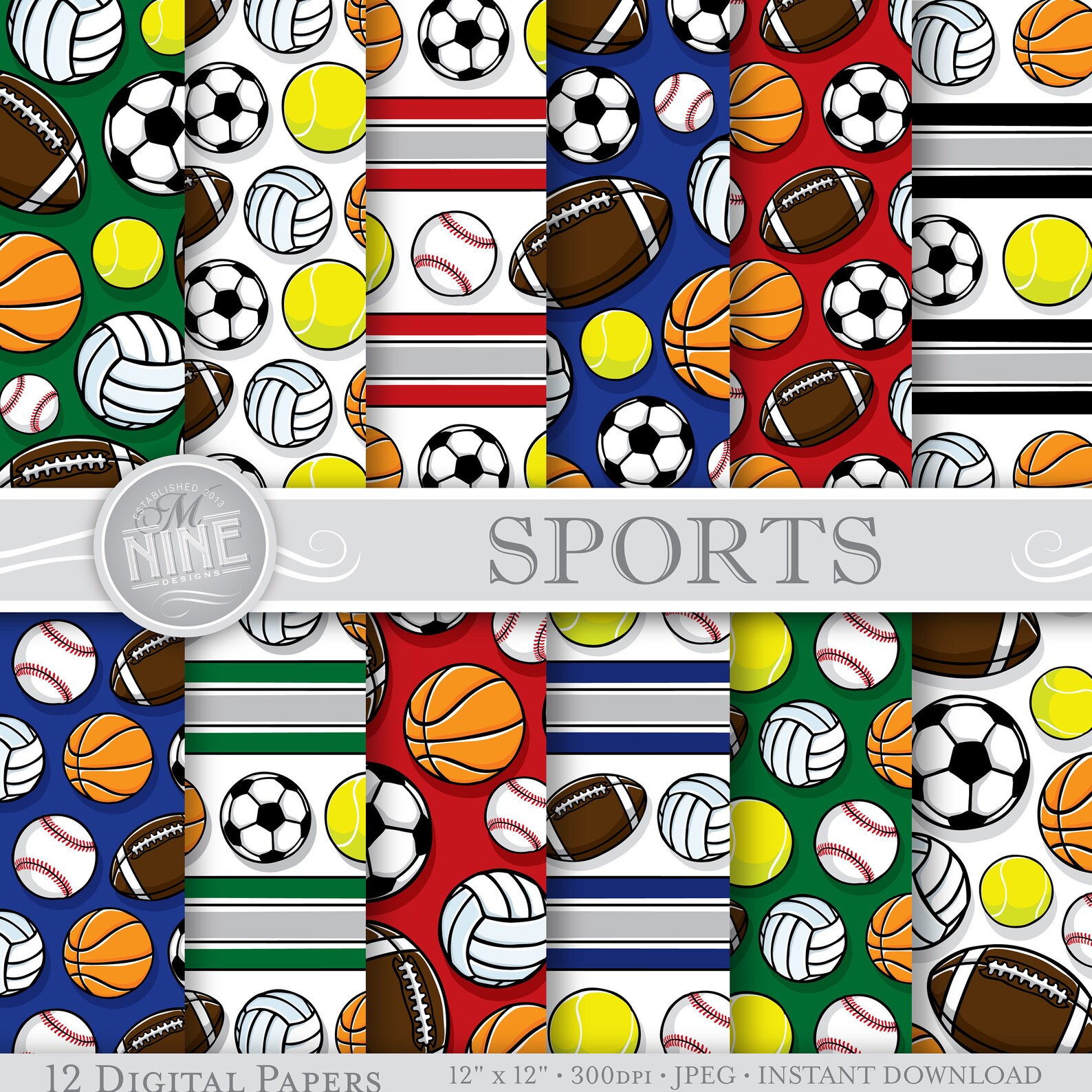 SPORTS Digital Paper Printables Digital Downloads Sports | Etsy