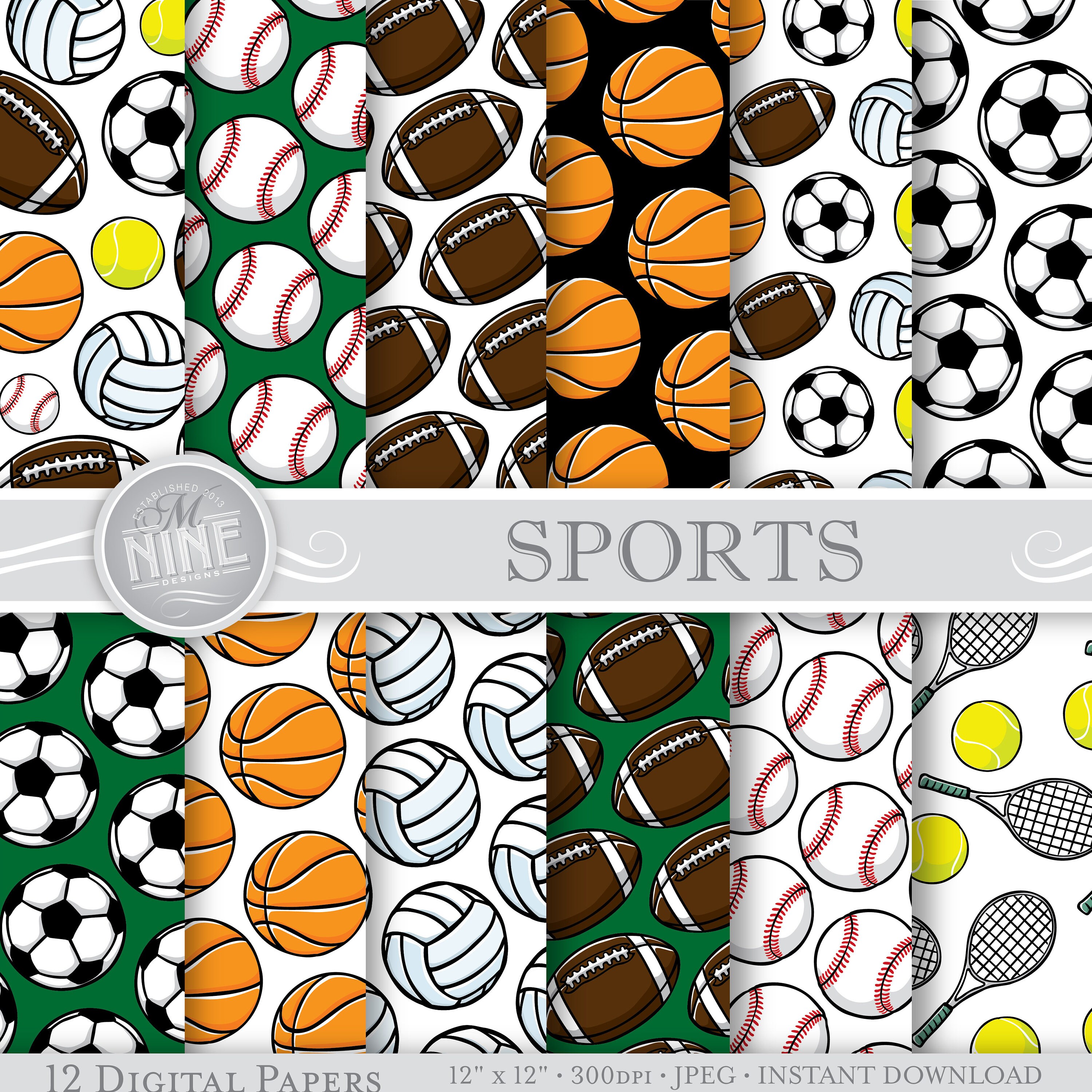Craft Supplies & Tools Paper 8 1/2 x 11 Black and White Sports Patterns ...