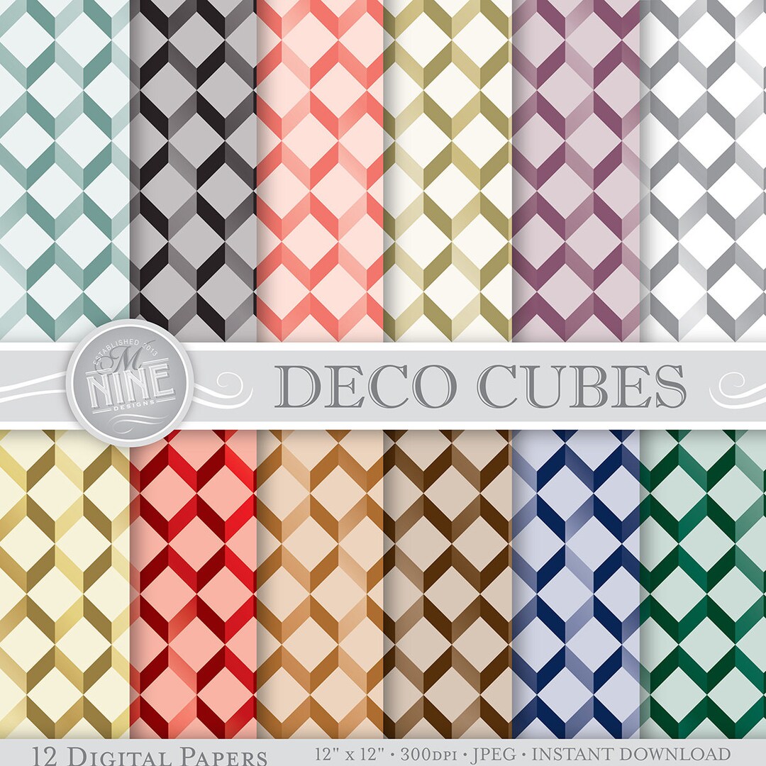 DECO CUBES Pattern 12 X 12 Digital Paper Pack Pattern Prints, Instant ...