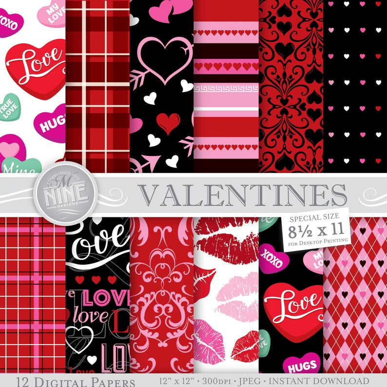 VALENTINES Digital Paper Printables 8 1/2 X 11 LOVE Pattern - Etsy