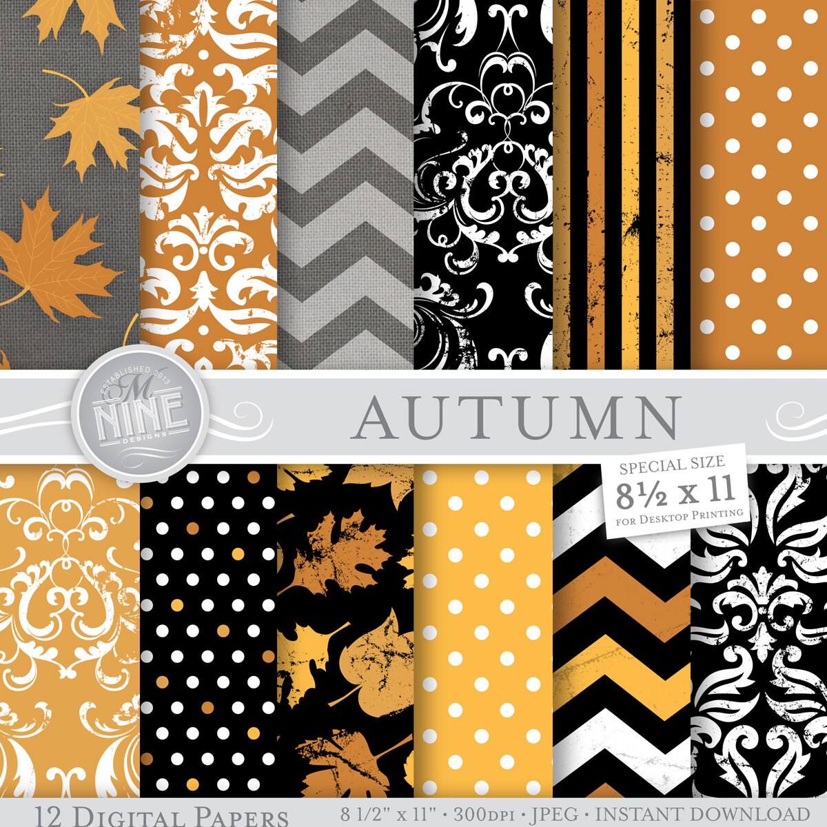 GOLDEN AUTUMN Patterns 8 1/2 x 11 Digital Paper | Etsy
