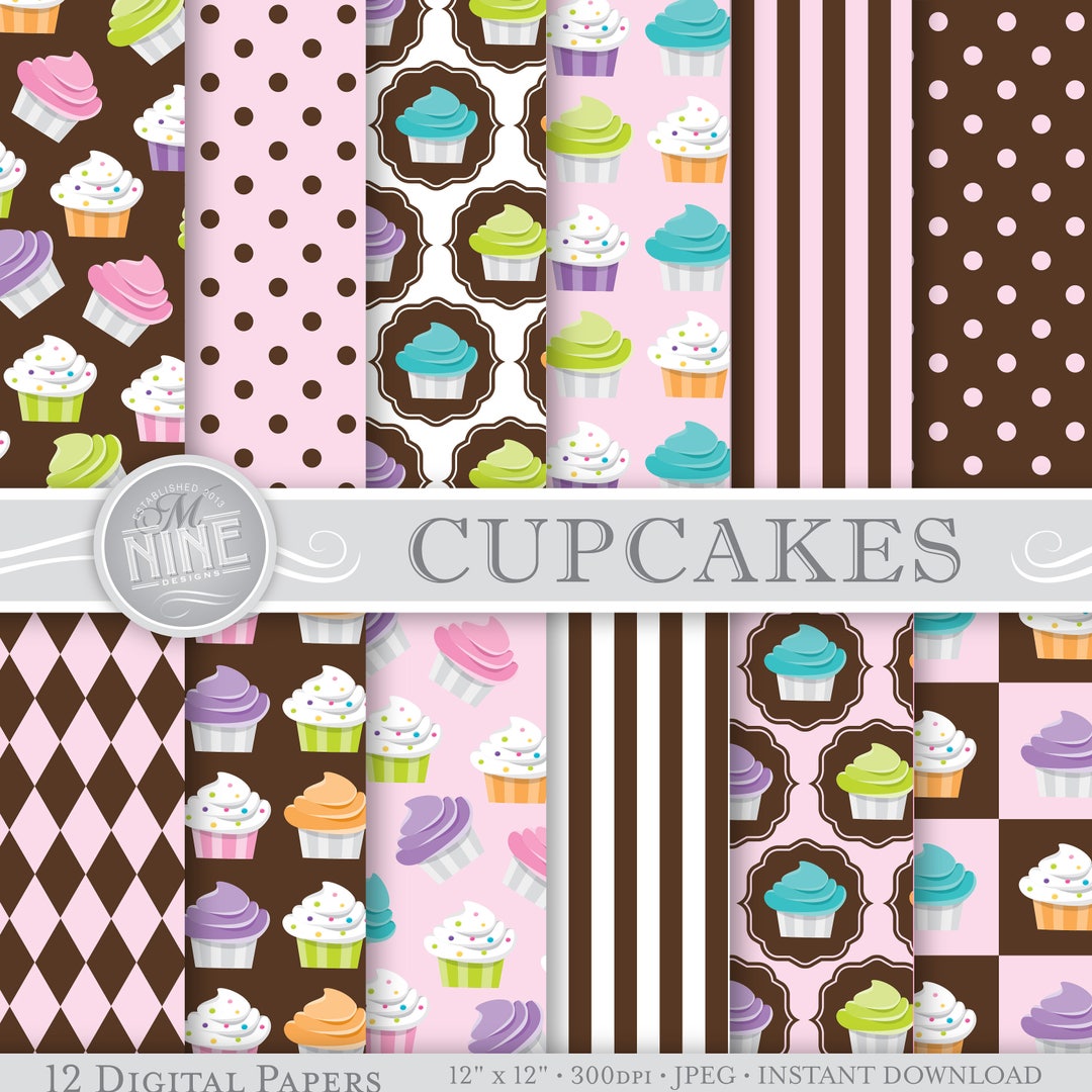 CUPCAKES Digital Paper / Cupcake Printables / Pink and Brown Cupcake ...