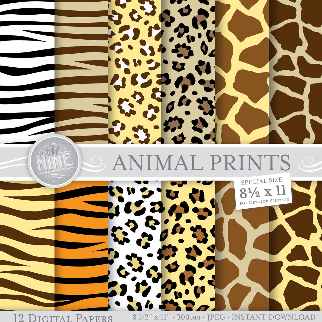 ANIMAL PRINTS Digital Paper 8 1/2 X 11 Patterns Prints, Instant ...