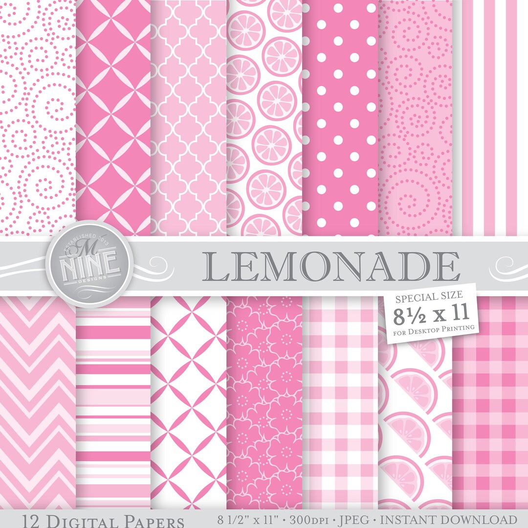 PINK LEMONADE Theme Patterns 8 1/2 X 11 Digital Paper Pattern Print ...