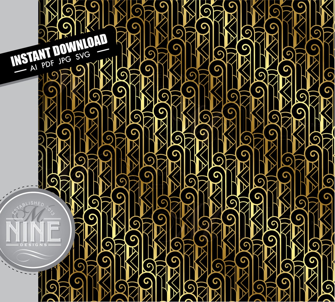 Black and Gold Art Deco Pattern Digital Paper Roaring 20's Art Deco Svg ...