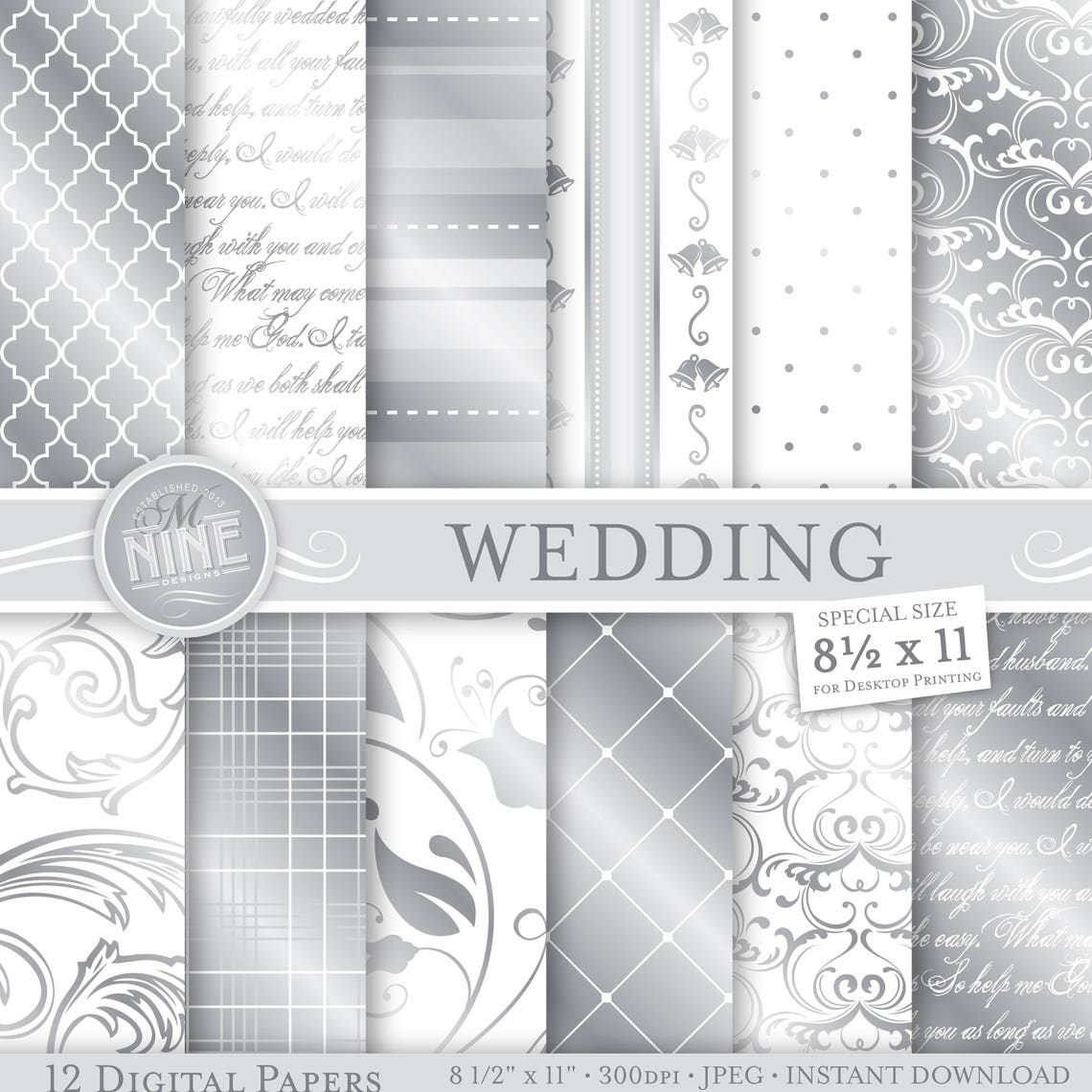 SILVER WEDDING Digital Paper / Silver Wedding Printable Paper | Etsy