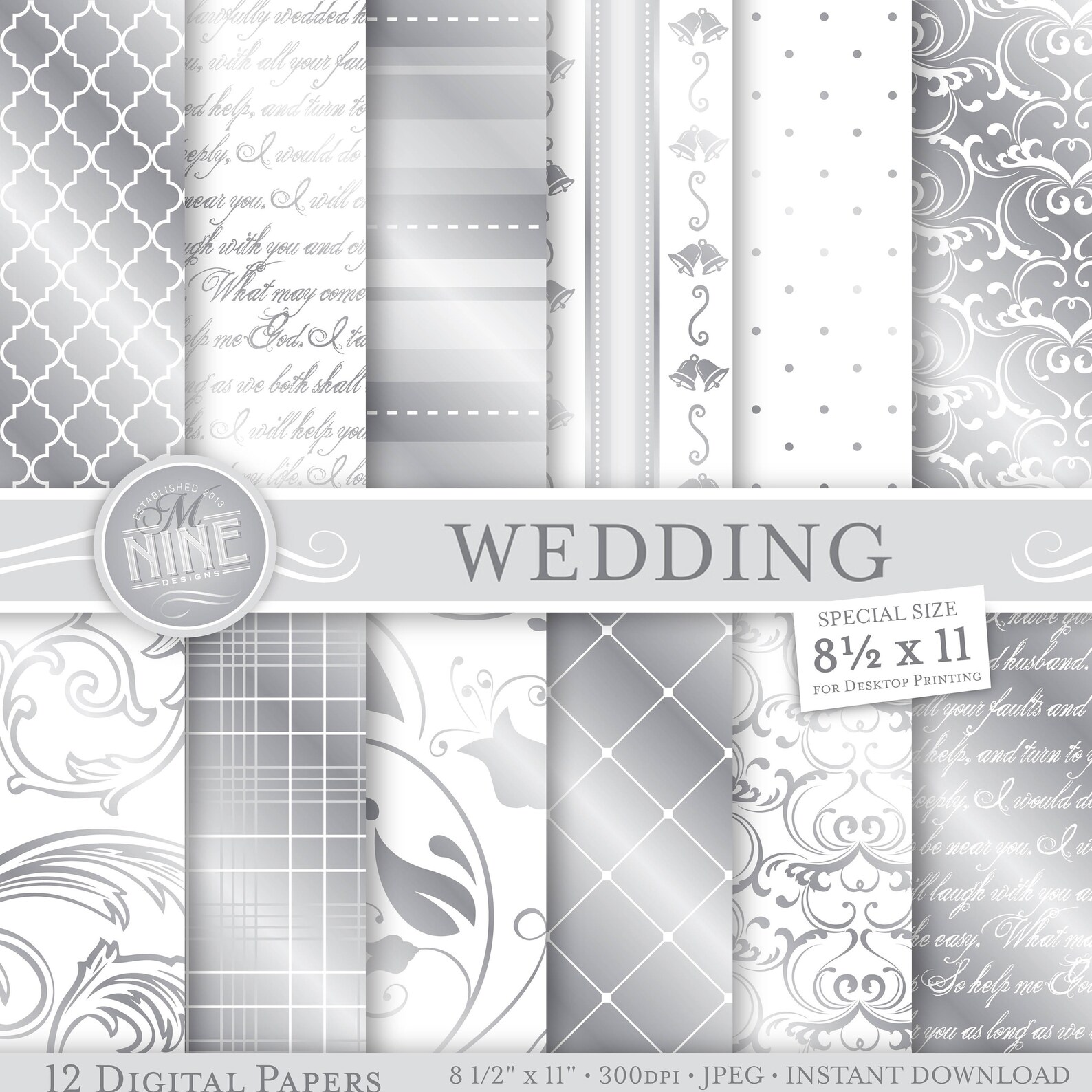 SILVER WEDDING Digital Paper / Silver Wedding Printable Paper | Etsy