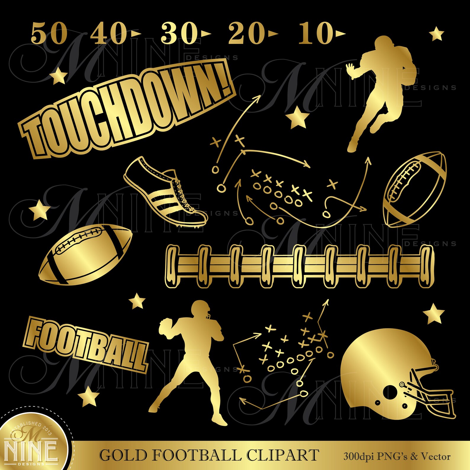 GOLD FOOTBALL CLIPART / Digital Football Clip Art / Football | Etsy