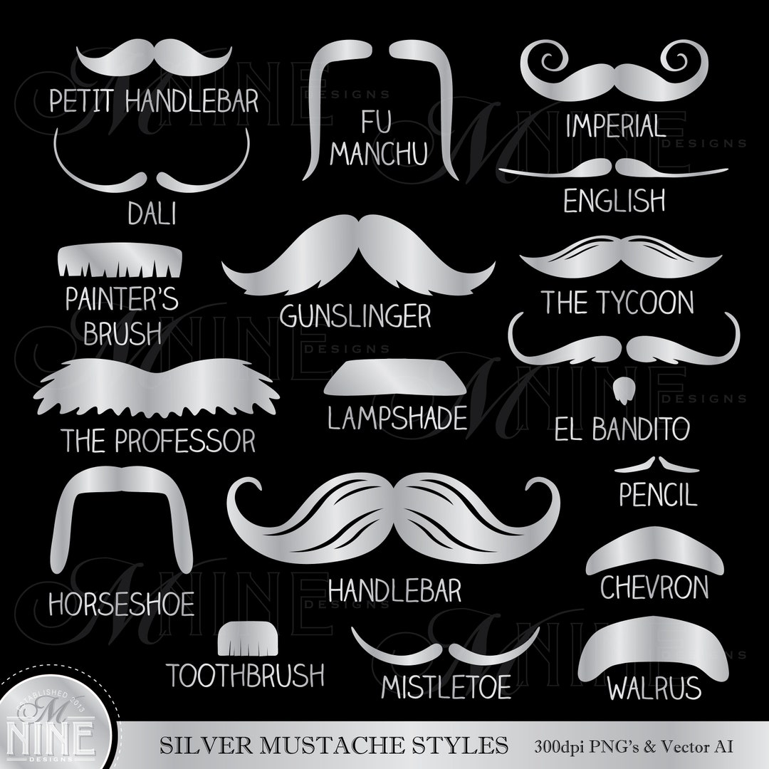 Silver MUSTACHE STYLES Clip Art Mustache Clipart Downloads Vector ...
