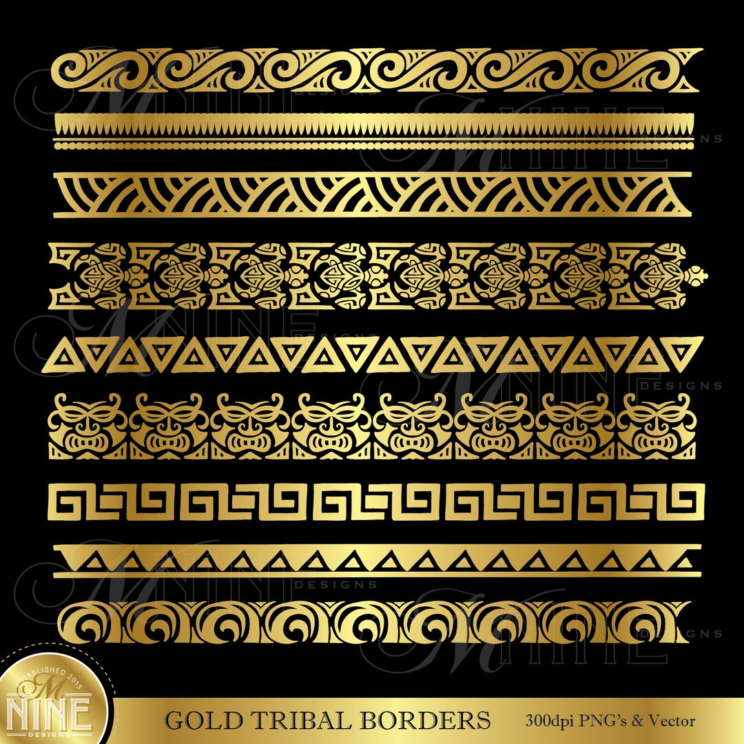 Gold Tribal Borders Clipart, Polynesian Clipart Borders, Party ...