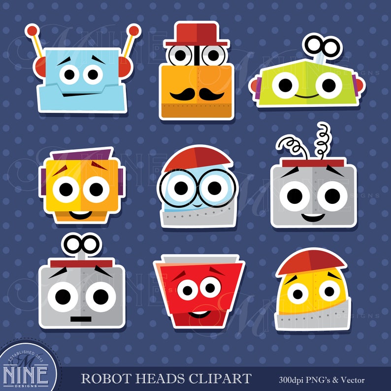 ROBOT HEADS Sticker Clip Art / Robot Heads Clipart Downloads / - Etsy