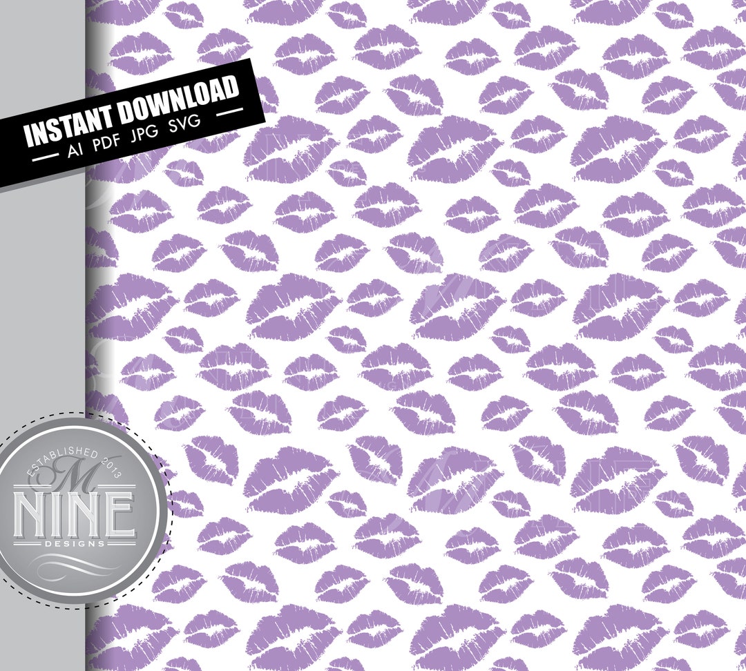 Purple Lips Print Pattern, Seamless Repeatable Lipstick Svg Pdf Jpg ...