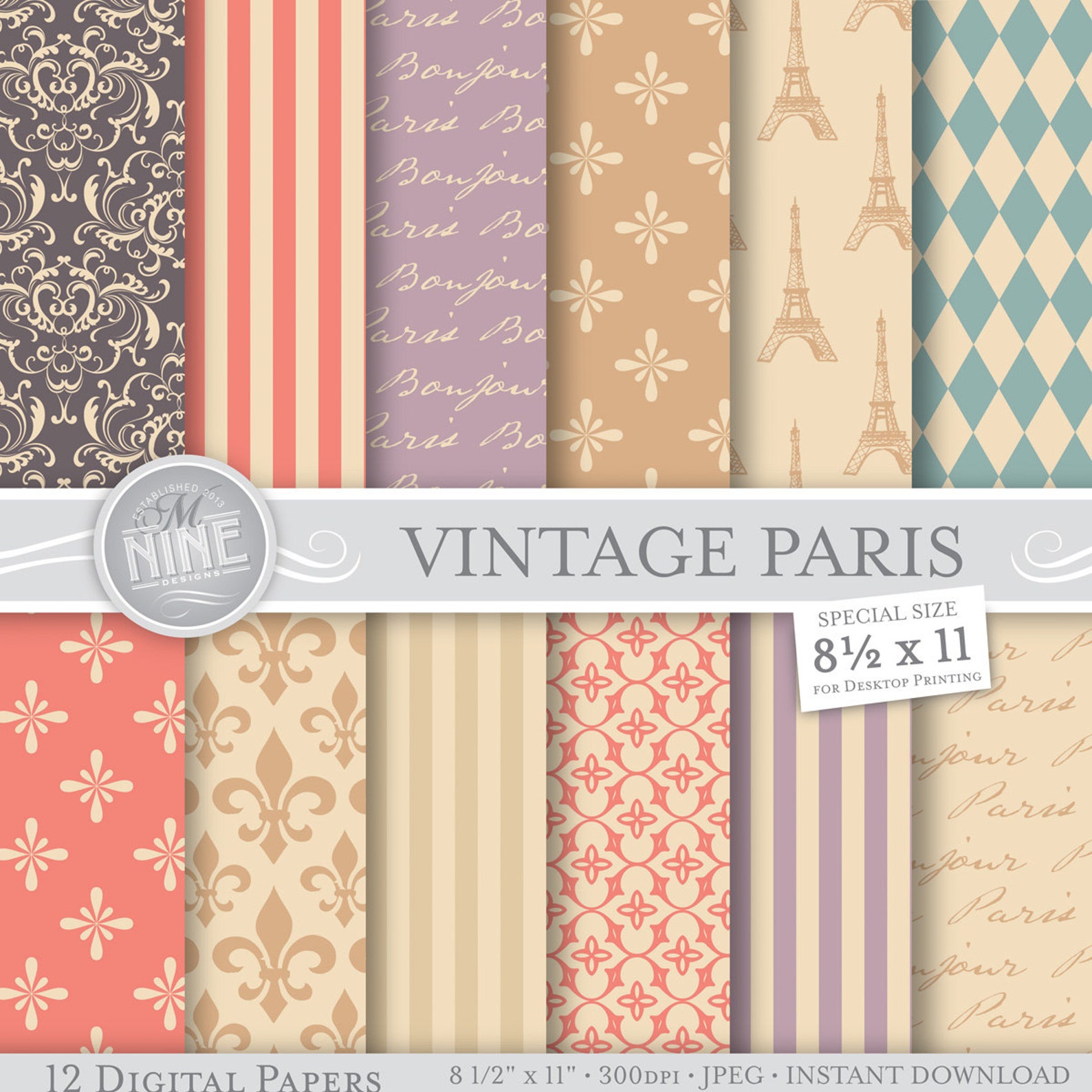 Paris Digital Paper: VINTAGE PARIS Theme Printable Pattern - Etsy