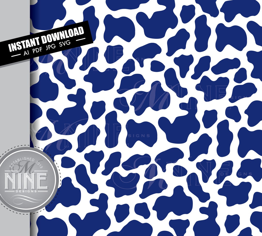 Navy Blue Cow Print Pattern, Seamless Cow Print Digital Paper Svg Png ...