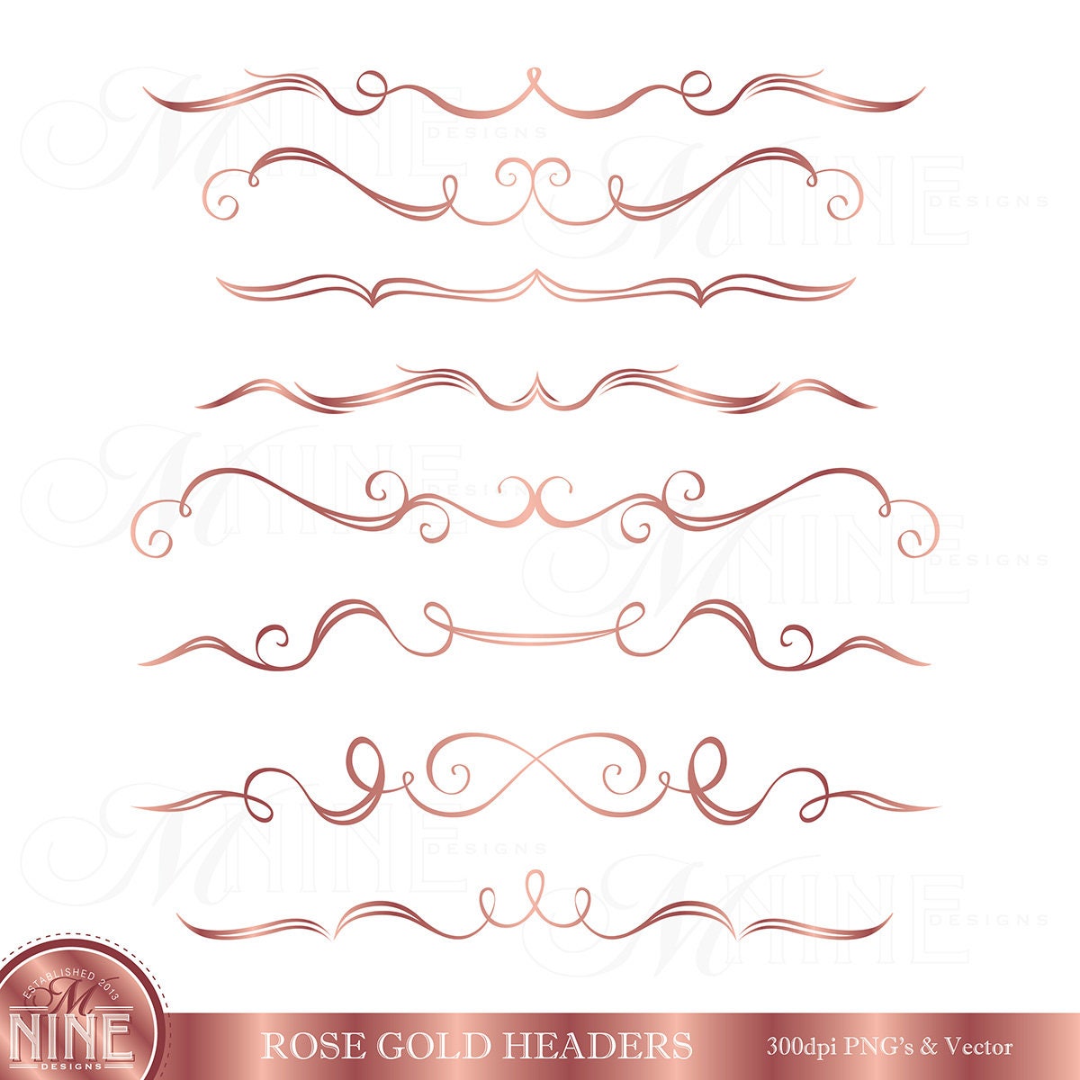 Rose Gold ELEGANT HEADERS Clipart Akzente Design Elemente | Etsy