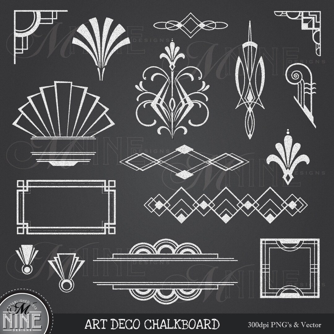 CHALK ART DECO Clipart: Chalkboard Art Deco Clip Art Design Elements ...