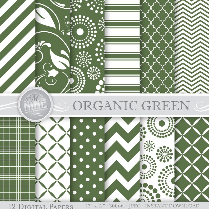 ORGANIC GREEN Digital Paper / Green Printable Patterns / - Etsy
