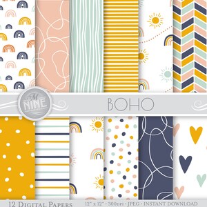 Boho Rainbows Digital Paper Boho Rainbows Seamless Digital Paper ...
