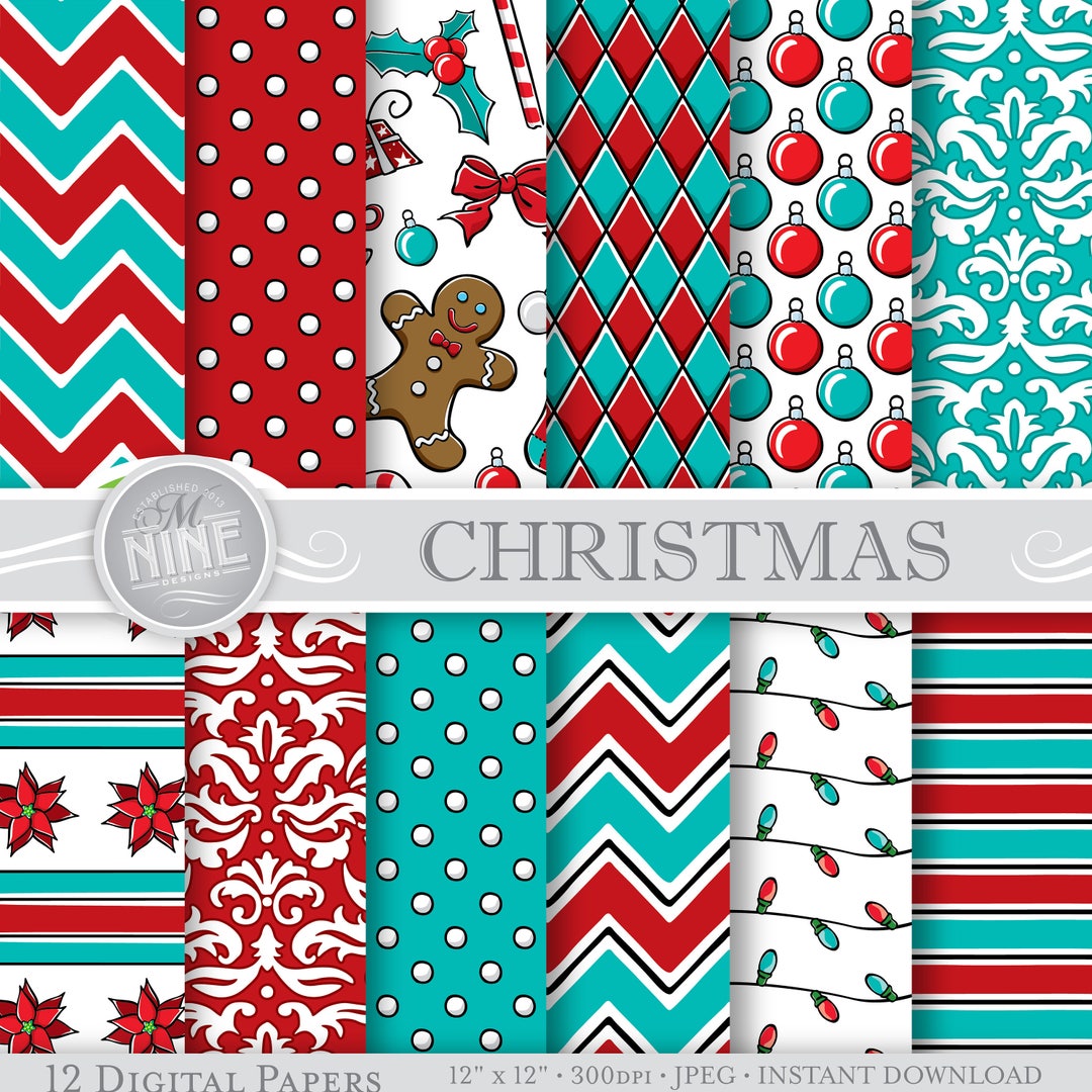 CHRISTMAS Digital Paper Downloads / Printable Christmas Patterns / Red ...