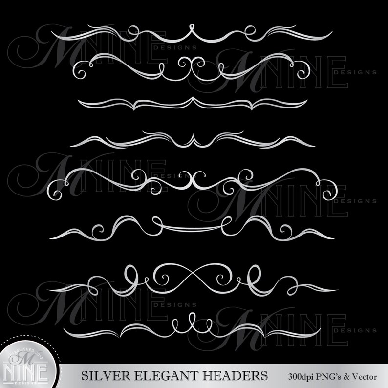 Header Clipart: SILVER ELEGANT HEADERS Clip Art Accents Design - Etsy