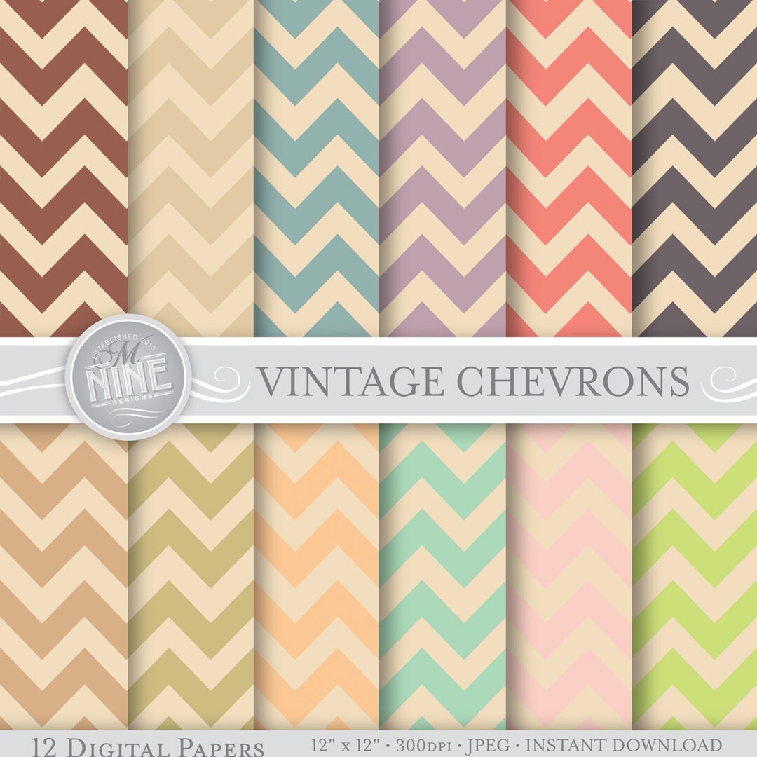 Chevron Digital Paper: VINTAGE CHEVRONS Printable Pattern Print ...